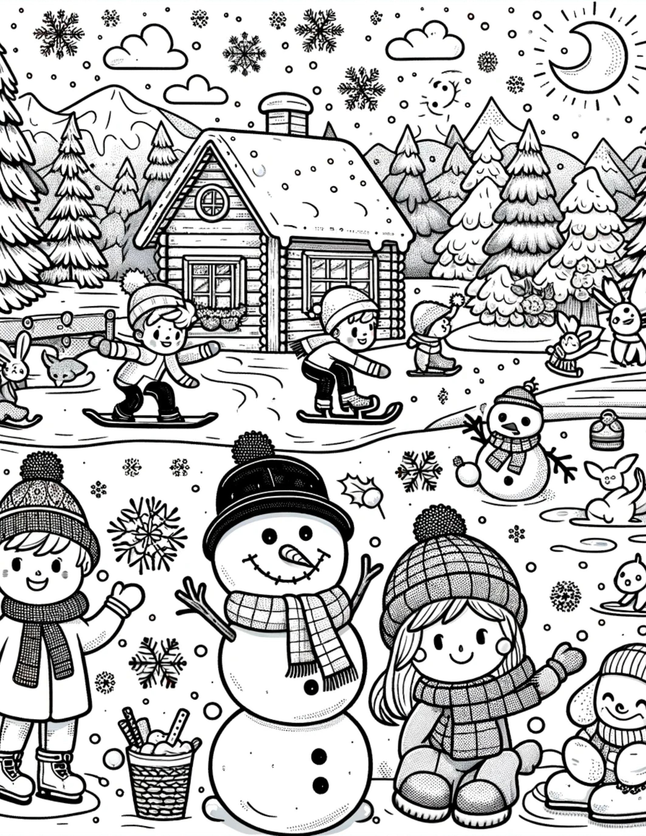 Winter Fun - 5 Unique Pages - Kids Coloring Book - Printable 8.5 X 11 ...