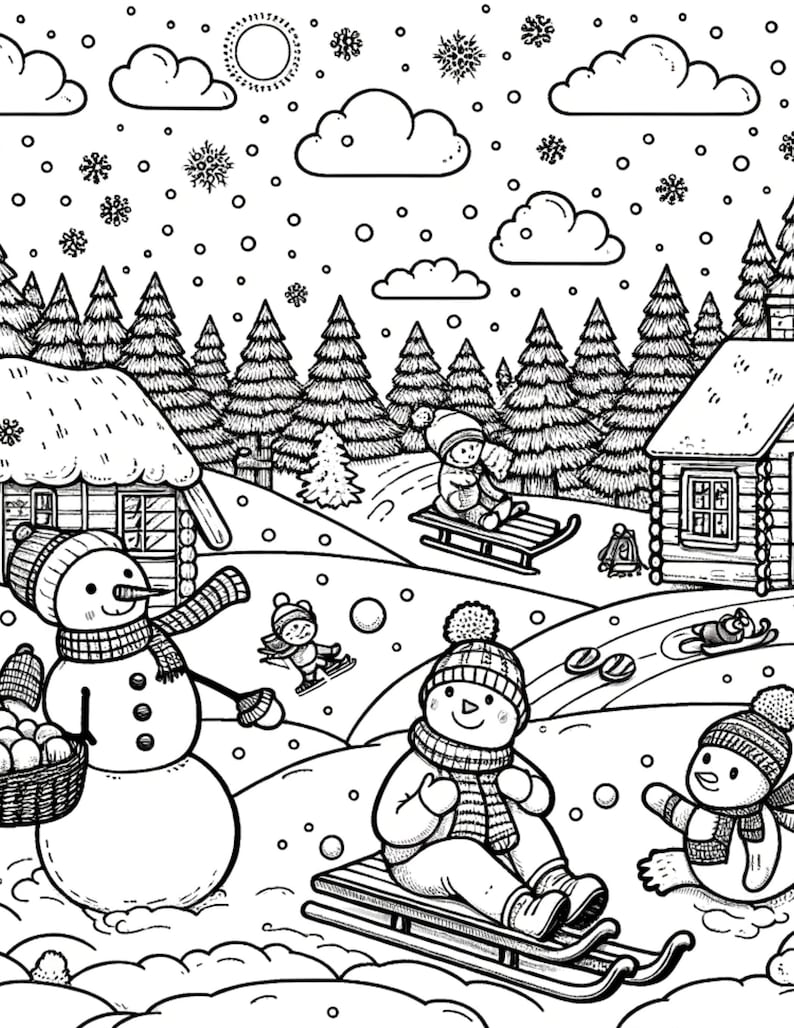 Snowy Day Delights - Kids Coloring Page - Single Page - Printable 8.5 X ...