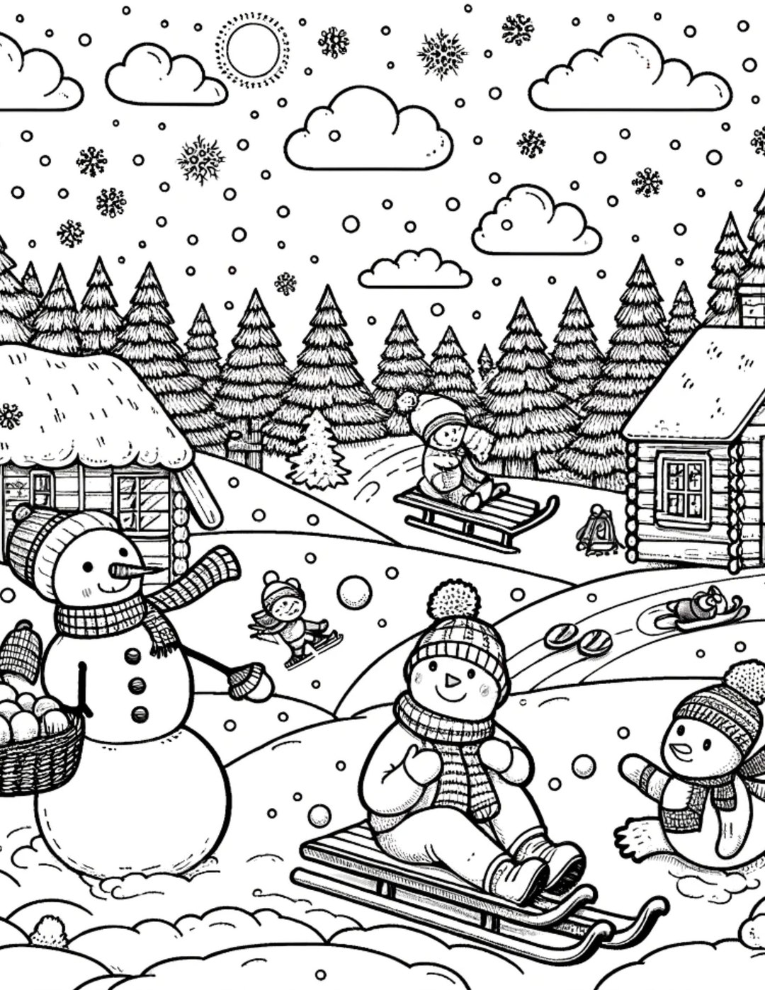 Winter Fun - 5 Unique Pages - Kids Coloring Book - Printable 8.5 X 11 ...