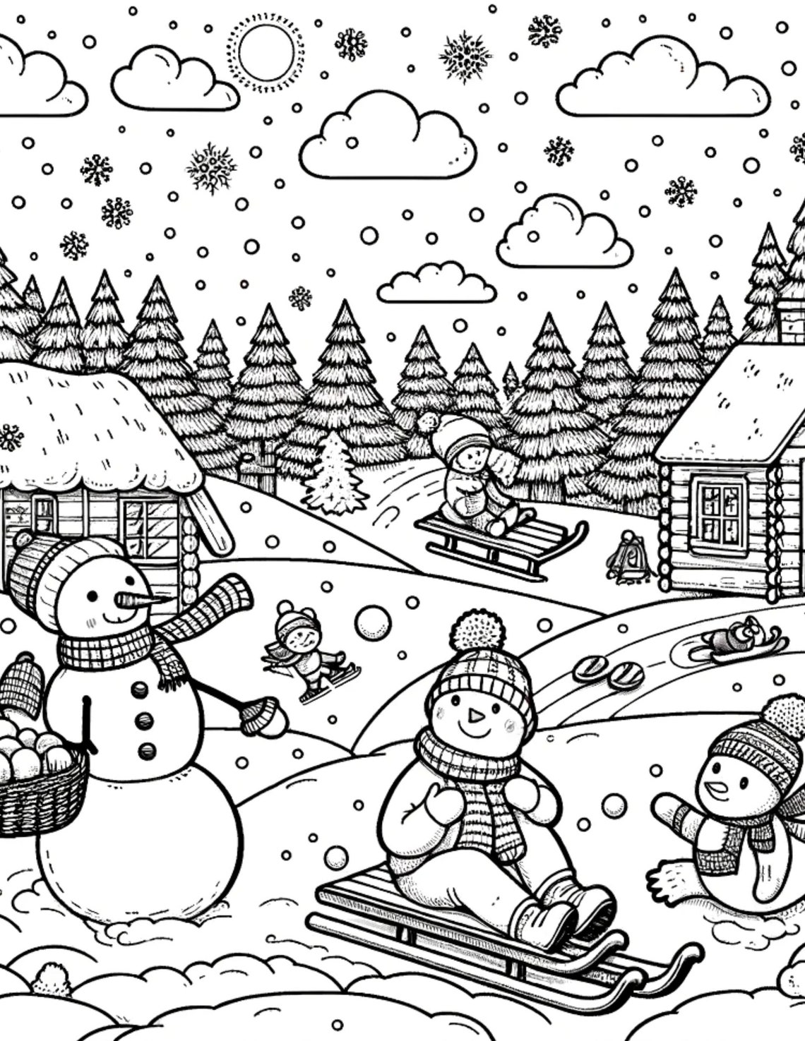 Winter Fun - 5 Unique Pages - Kids Coloring Book - Printable 8.5 X 11 ...