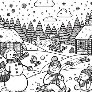 Winter Fun - 5 Unique Pages - Kids Coloring Book - Printable 8.5 X 11 ...