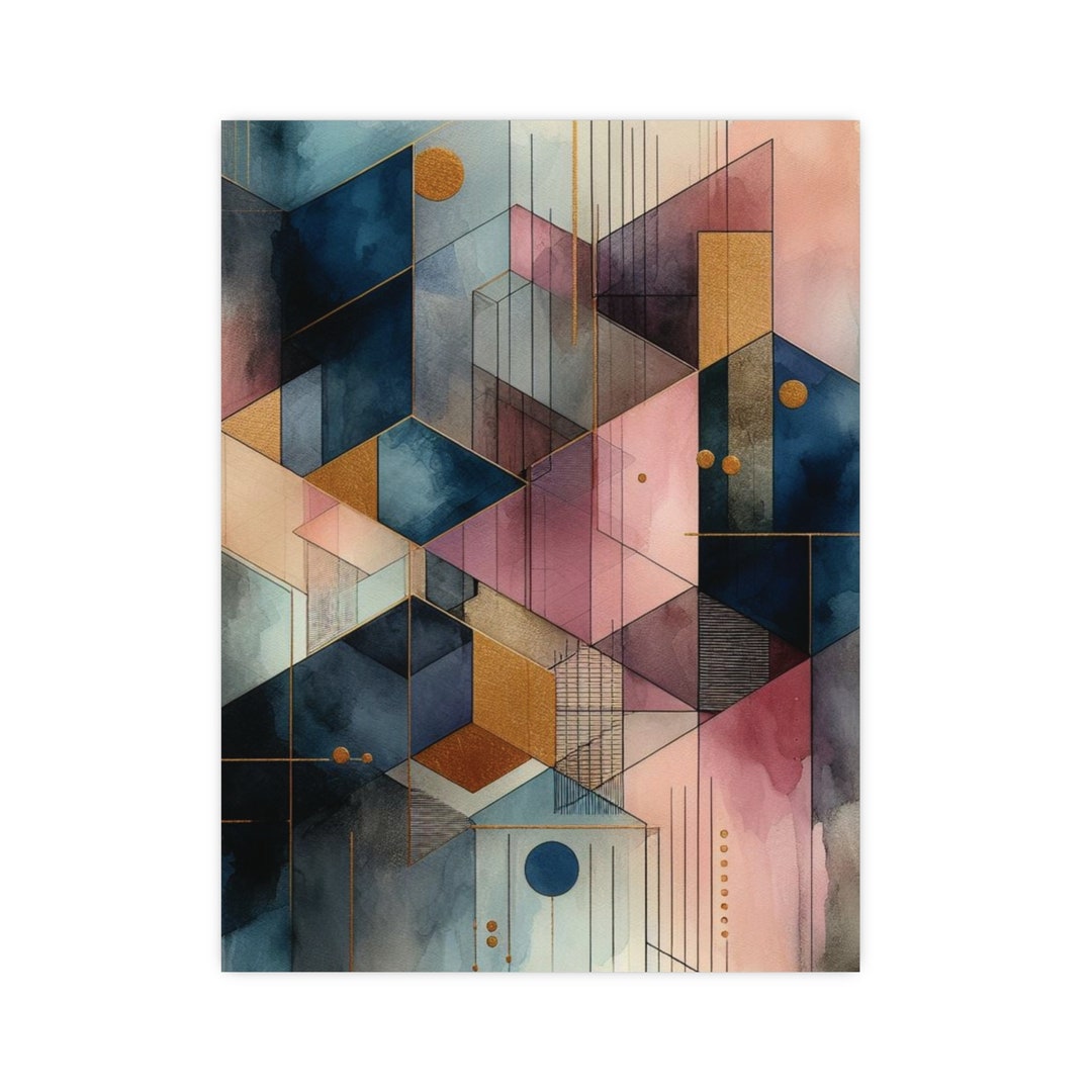 Vertical & Horizontal Matte Geometric Poster in Deep Blue Ancient Pink ...