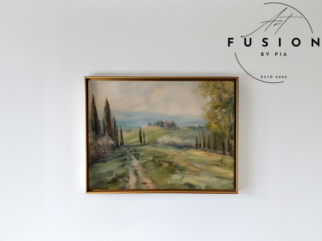 Tuscan Spring Landscape Painting, Vintage Muted Colors Oil Art, Italian ...