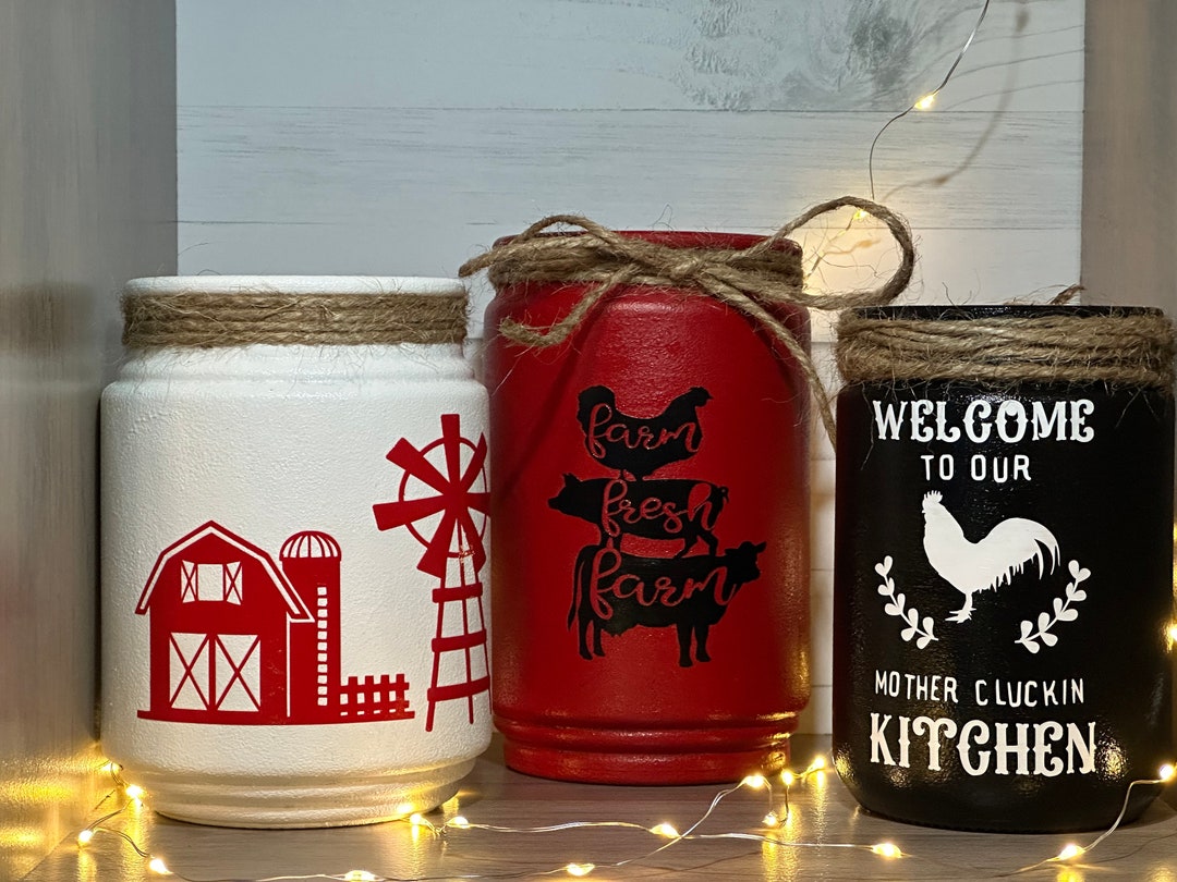 3 Hand Painted Farm Fresh Farm Kitchen Decor Mason Jar Set. - Etsy