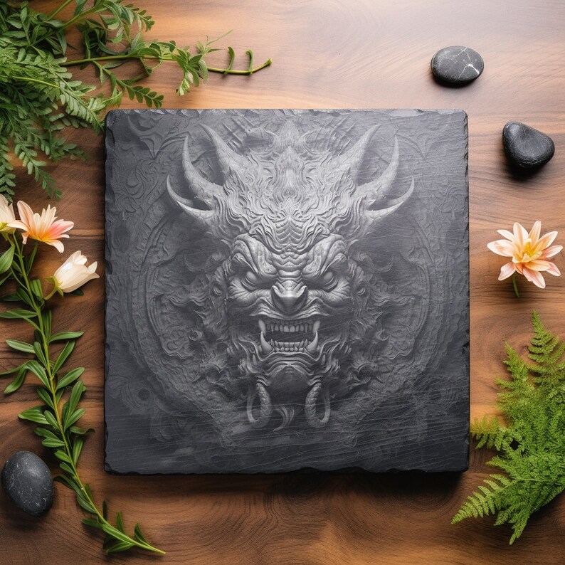 3D Demon Laser Engrave File PNG 2D xtool Slate Coaster Etch Wood burn ...