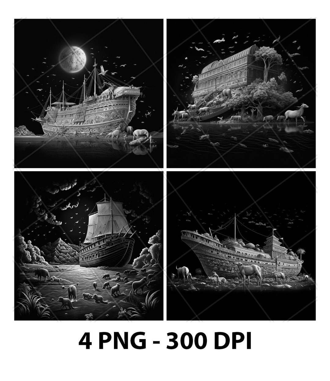 3D Noahs Ark Laser Engrave File PNG 2D Xtool Slate Coaster Etch Wood ...