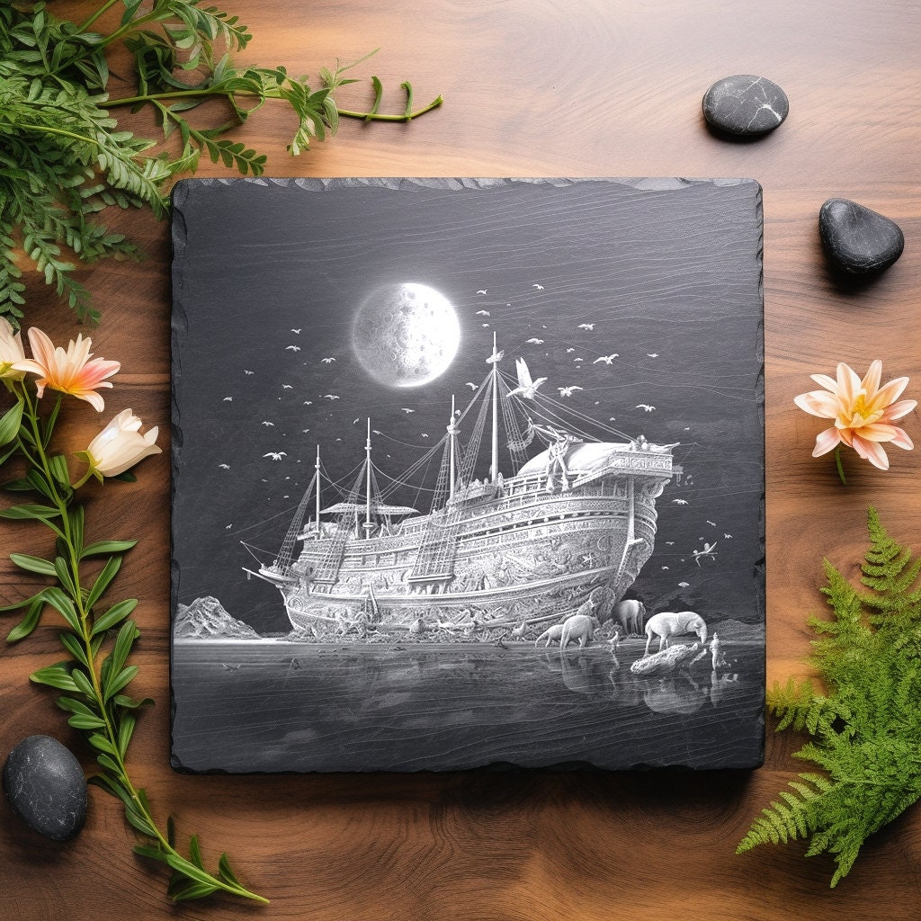 3D Noahs Ark Laser Engrave File PNG 2D Xtool Slate Coaster Etch Wood ...