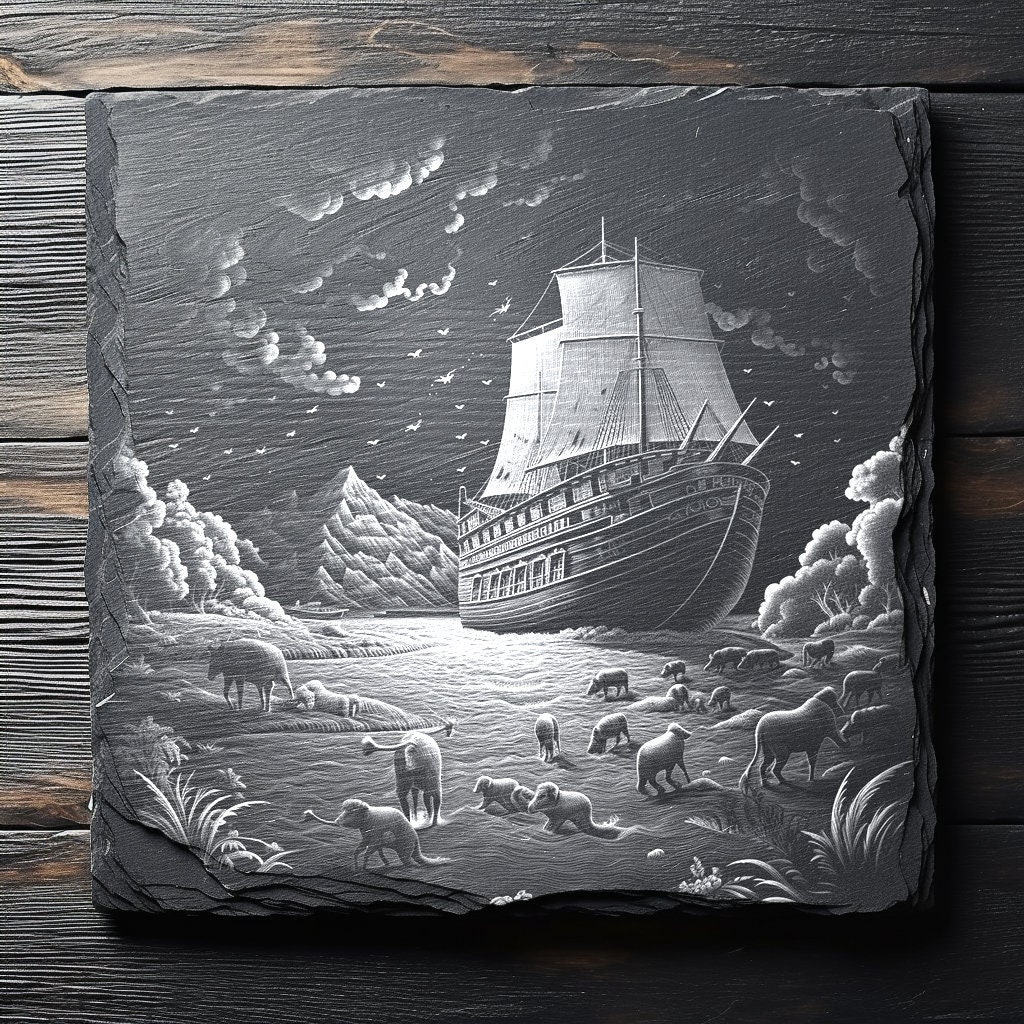 3D Noahs Ark Laser Engrave File PNG 2D Xtool Slate Coaster Etch Wood ...