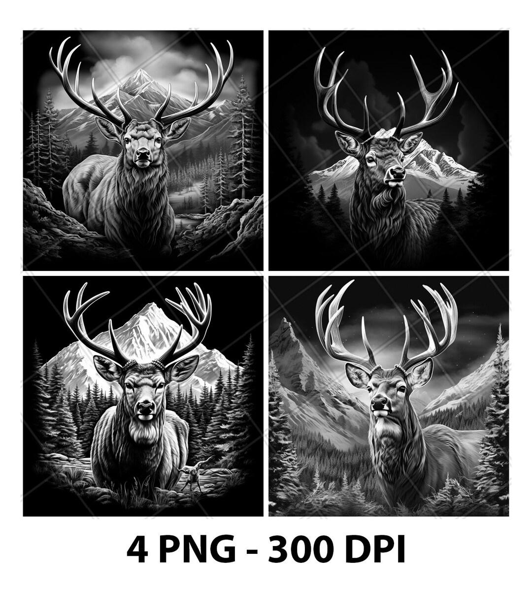 Buck Deer Elk Moose Trees Mountain Laser PNG Engrave File Slate Coaster ...