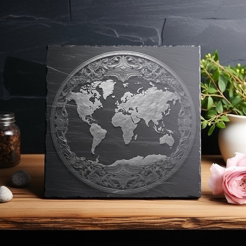 World Map Earth Planet Globe Laser PNG File Slate Engrave Coaster Etch ...