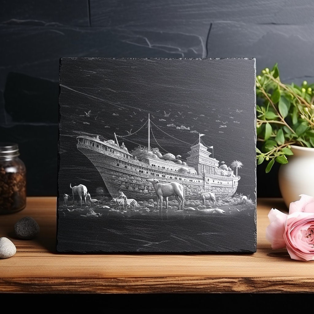 3D Noahs Ark Laser Engrave File PNG 2D Xtool Slate Coaster Etch Wood ...