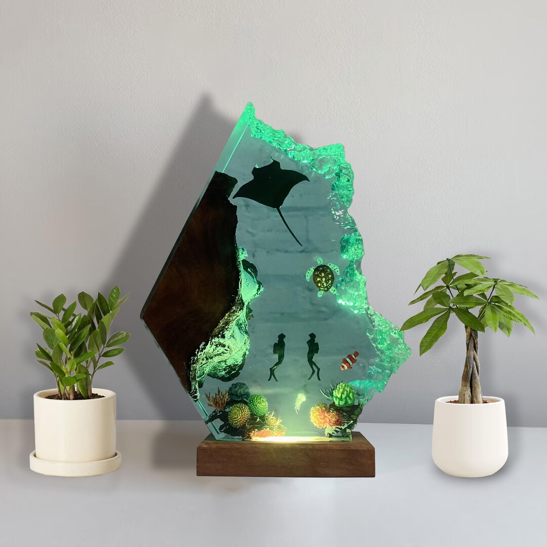 Resin Lamp With Manta Ray, Deep Sea Lamp, Nightlight for Children ...