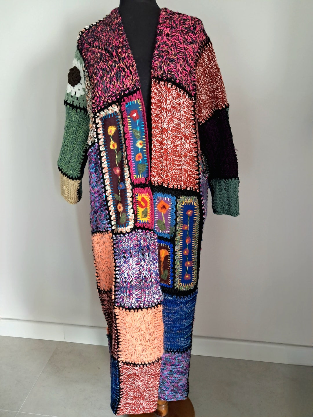 Handmade Long Jacket, Unique, Custom Made, Colorful Cardigan, Crochet ...
