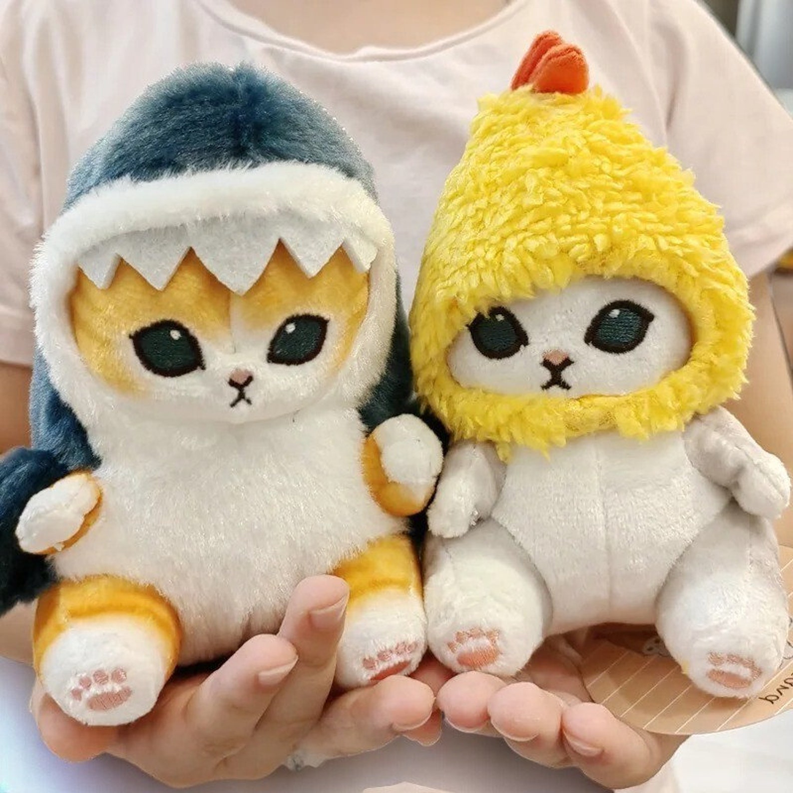 White, White With Orange Cat Plush Toys, Cute Shark Cat Plush Doll ...