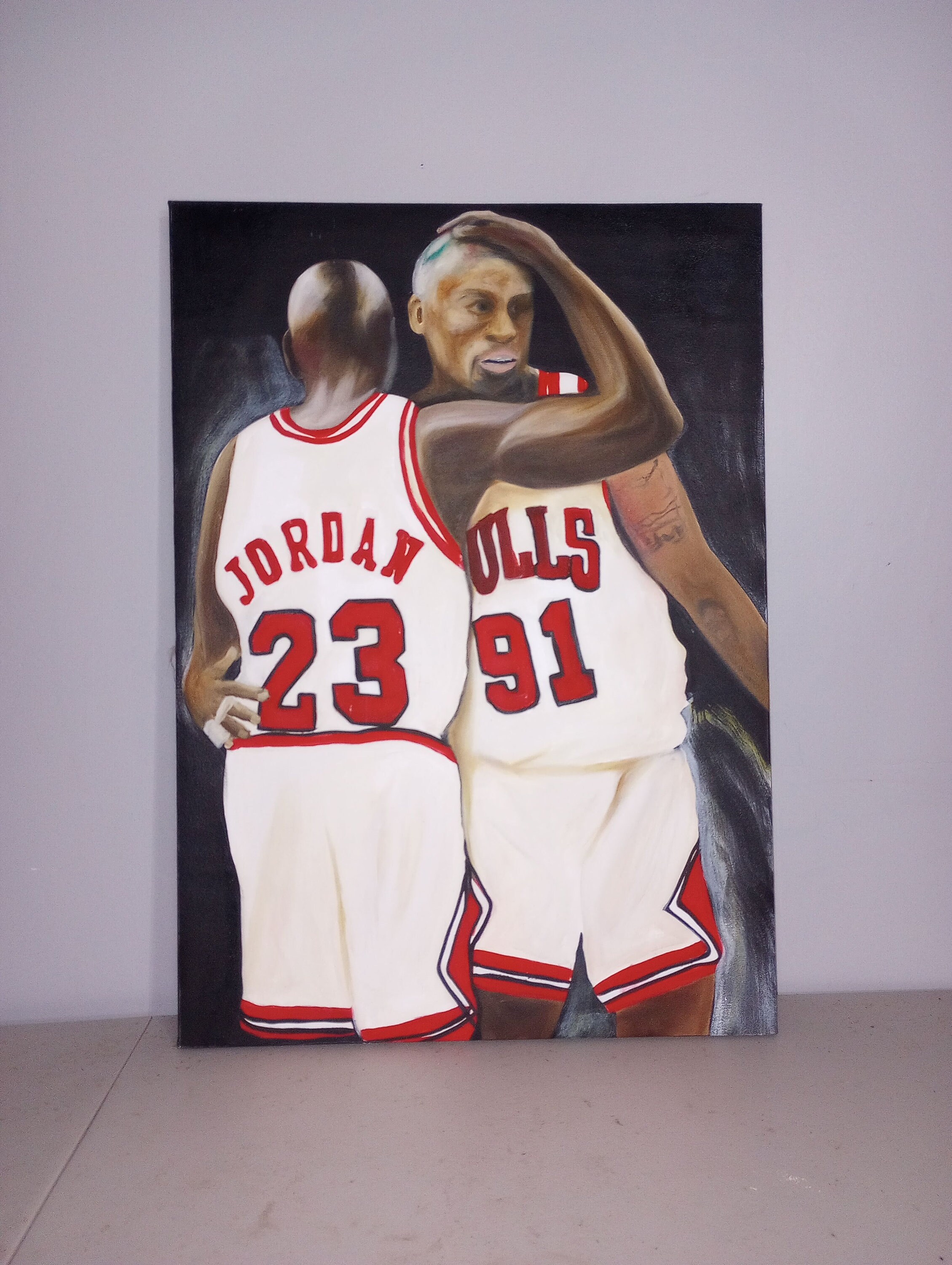 Dennis Rodman Michael Jordan Original Art Oil Painting Canvas With ...