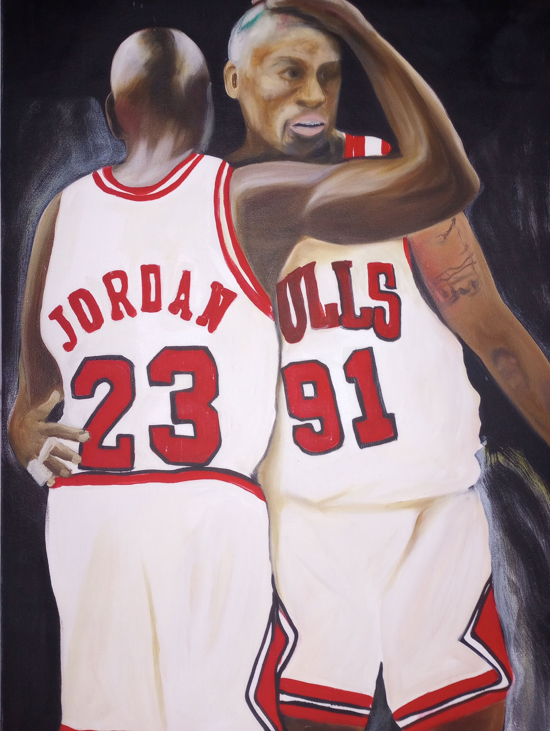 Dennis Rodman Michael Jordan Original Art Oil Painting Canvas With ...