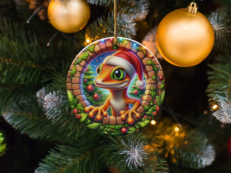 Gecko, Santa, 3D, Hole in the Wall Ornaments, Gecko Christmas Ornament ...