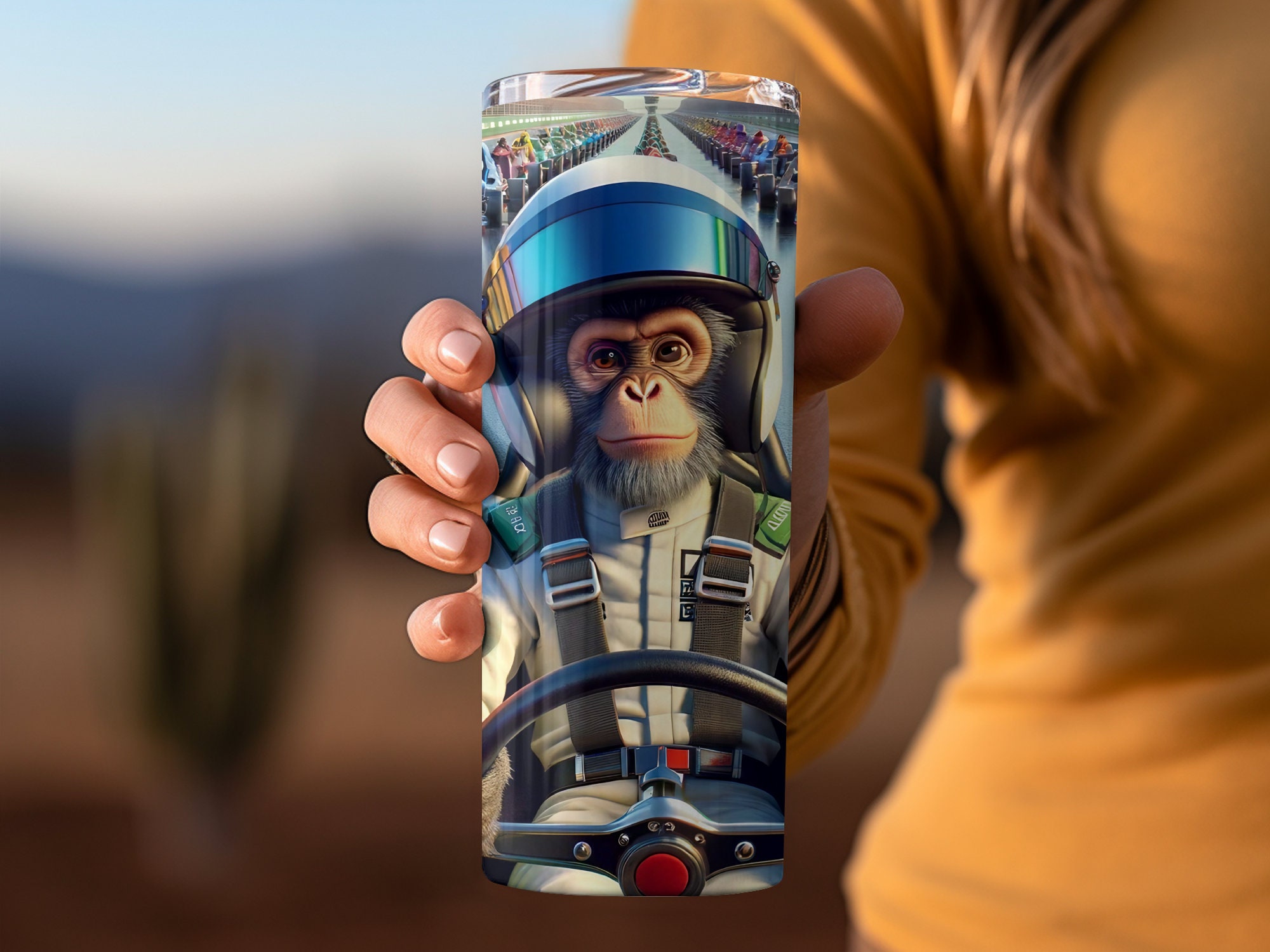 Racing Monkey Driver Tumbler, Cool Animal Race Car Driver Insulated Cup ...