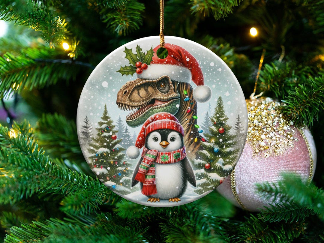 T-rex and Penguin, Winter Wonderland, Ornament, Christmas Ornament ...
