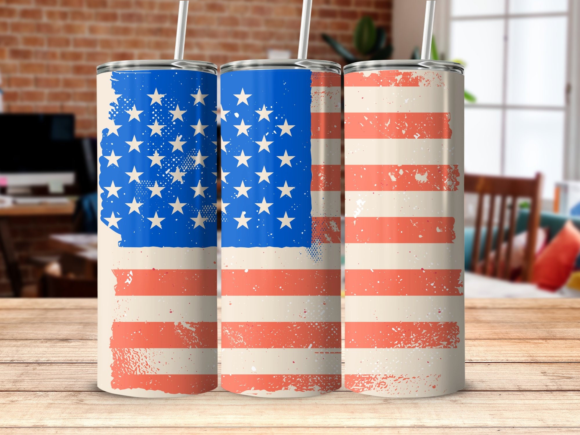 Vintage American Flag Tumbler, Patriotic Travel Mug, Distressed USA ...