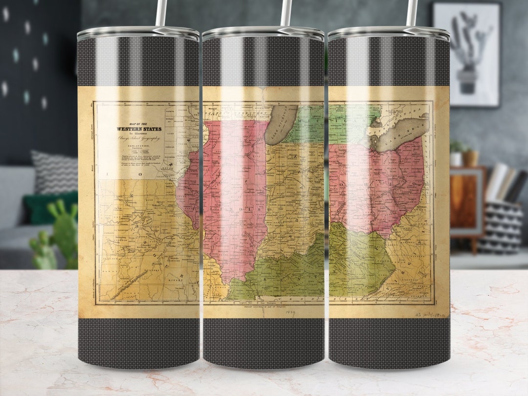 Vintage Map Tumbler, Historical Western States 1820 Cartography ...