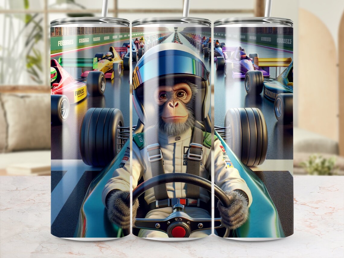 Racing Monkey Driver Tumbler, Cool Animal Race Car Driver Insulated Cup ...