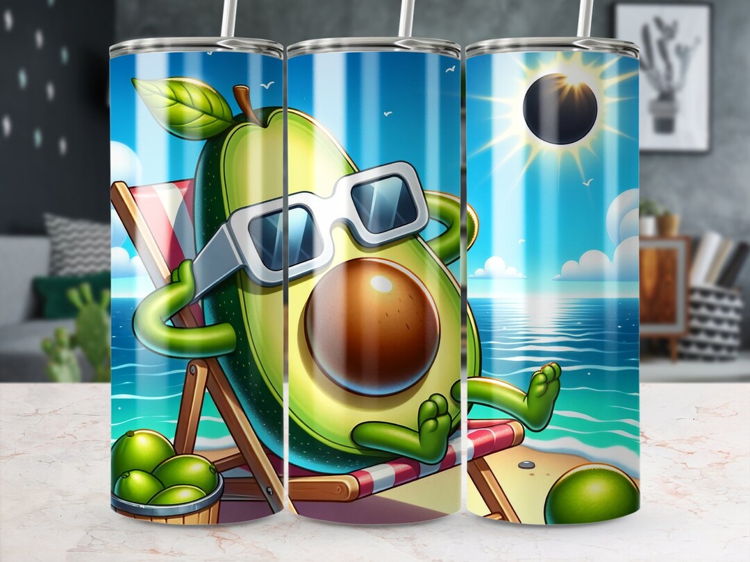 Avocado Beach Party, Solar Eclipse Tumbler, Summer Vibe Steel Drinkware ...