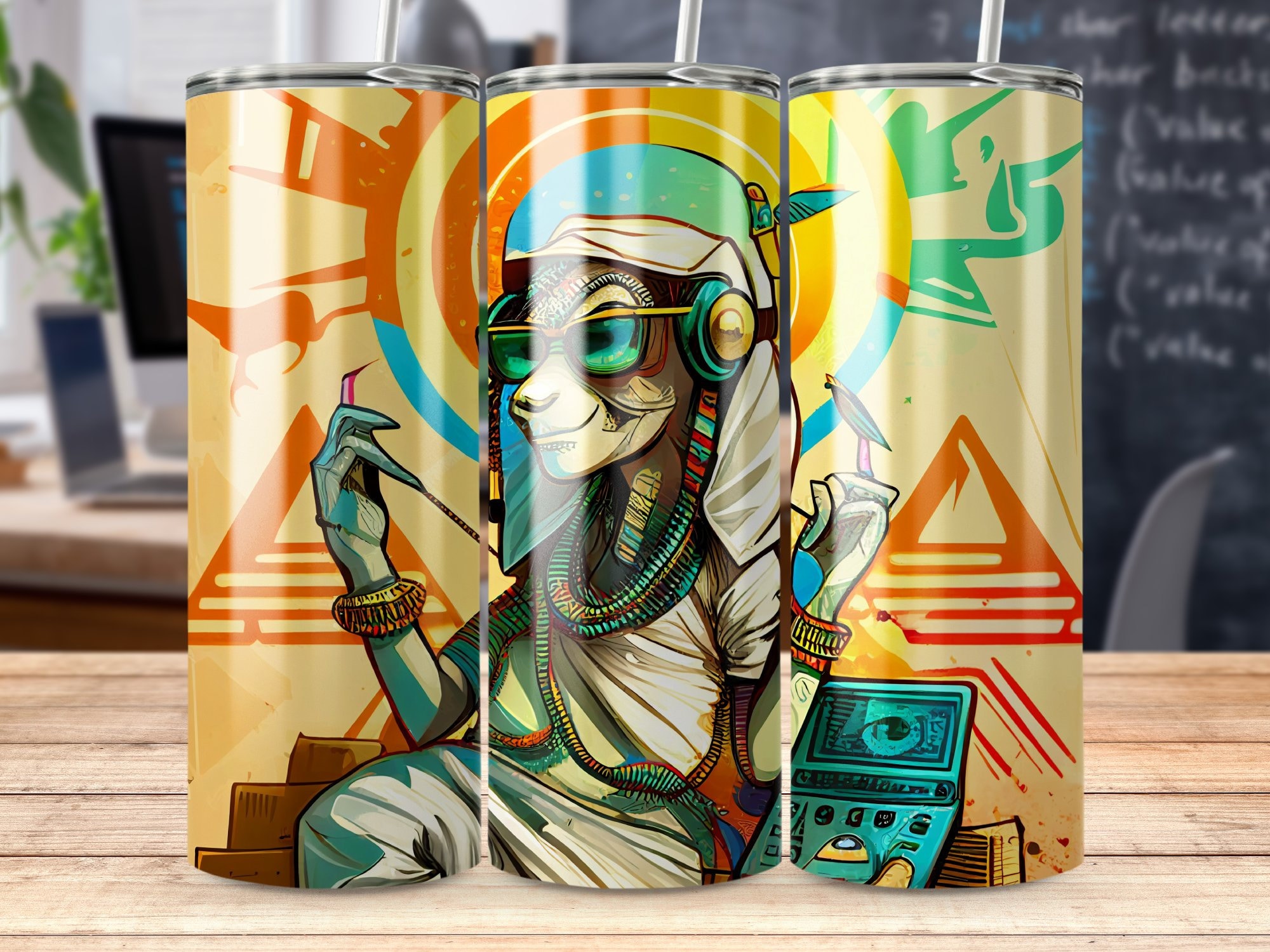 Cool DJ Sheep Art Tumbler, Urban Graffiti Style Music Lover Travel Mug ...