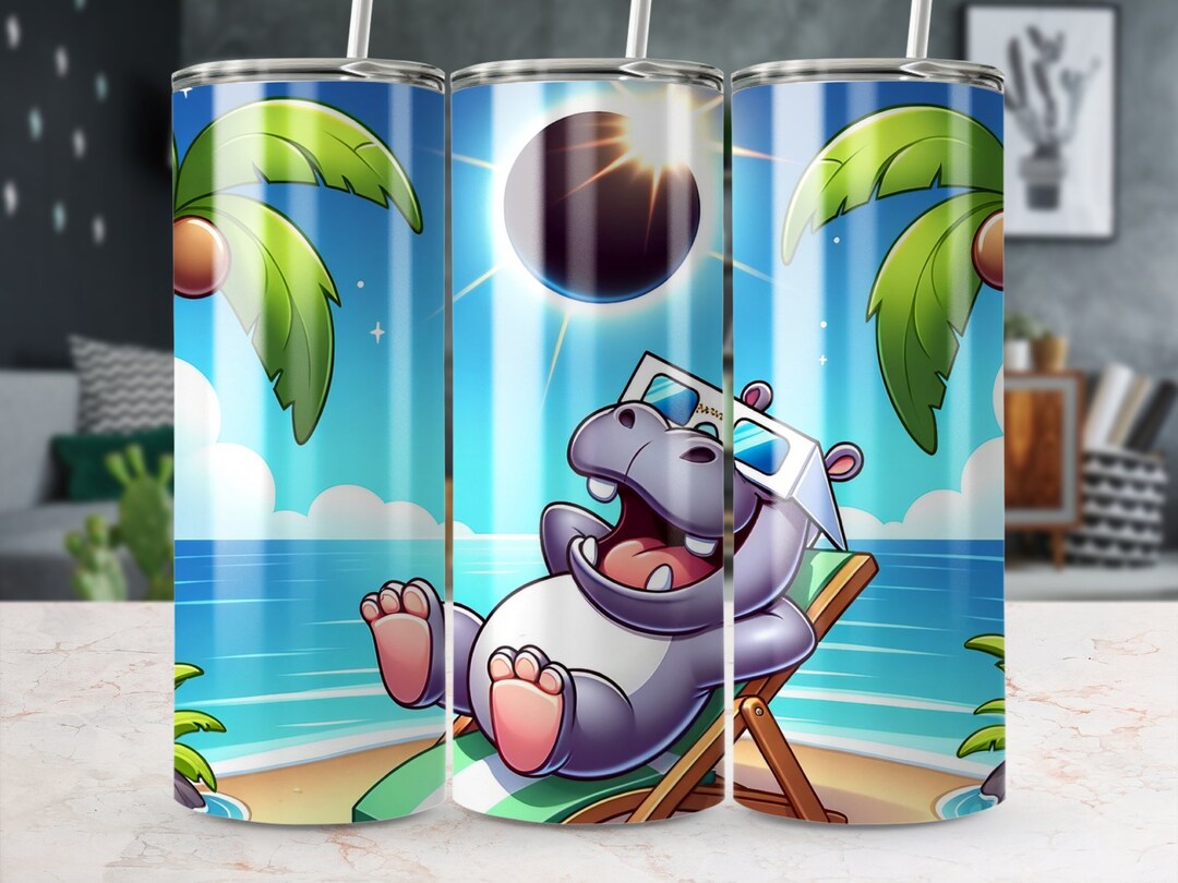 Tropical Hippo Solar Eclipse Tumbler, Cute Animal Beach Vacation Themed ...
