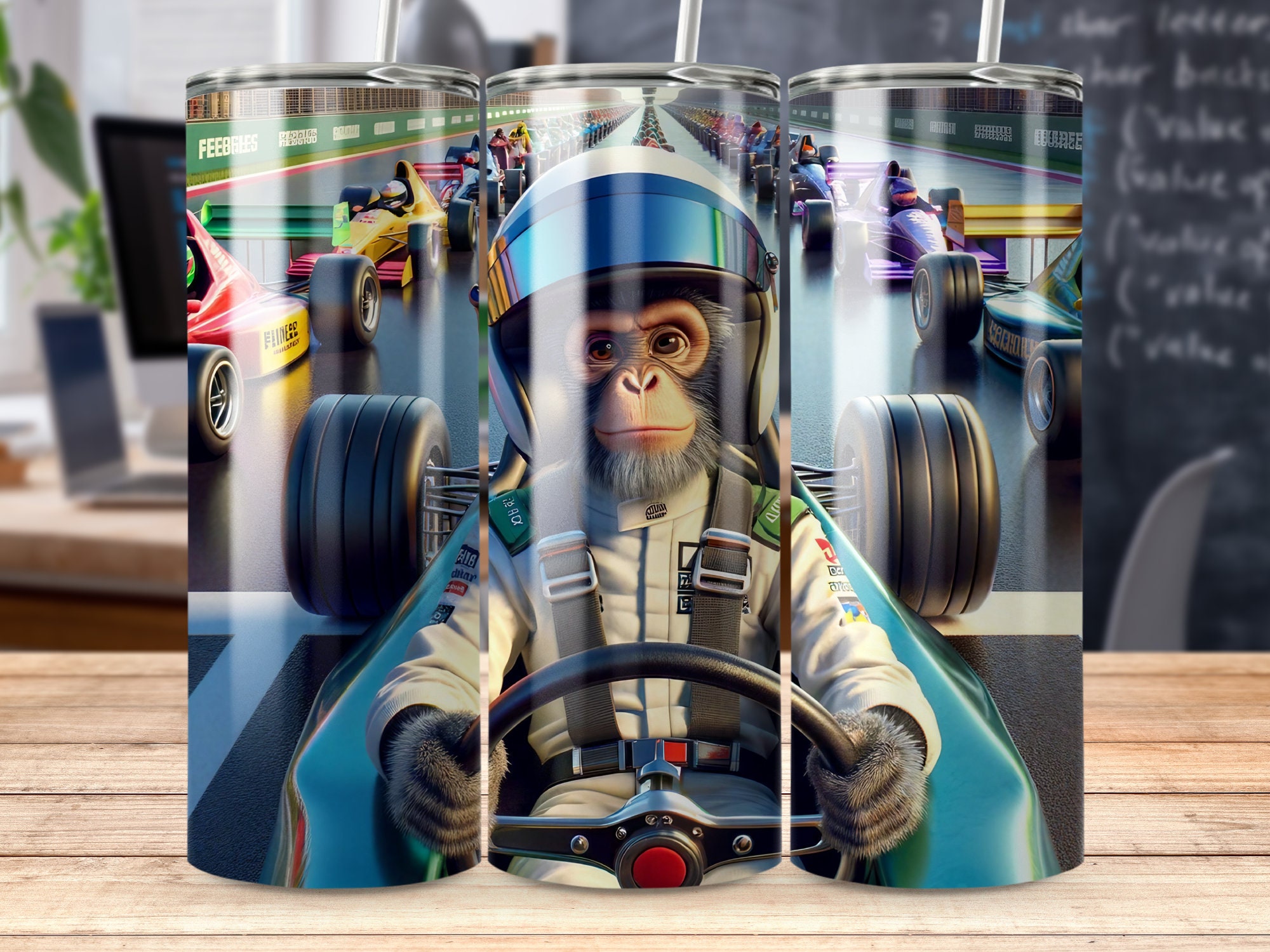 Racing Monkey Driver Tumbler, Cool Animal Race Car Driver Insulated Cup ...