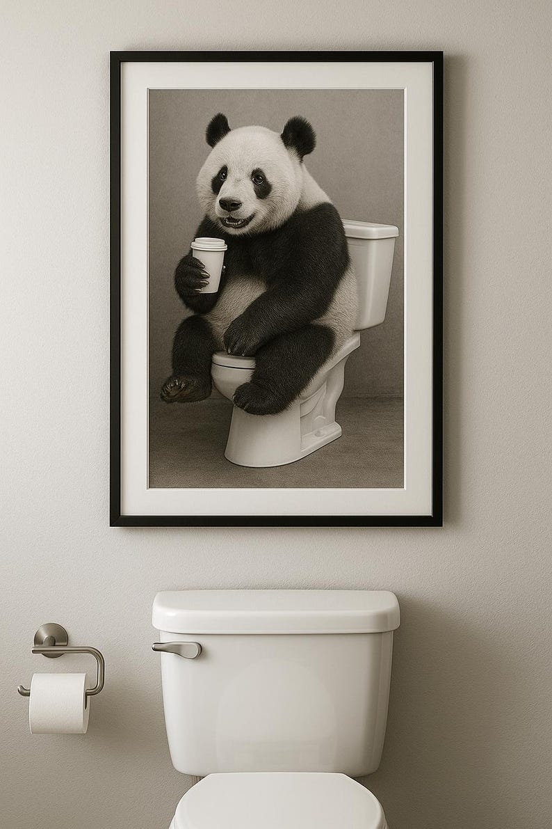 Funny Panda Bathroom Print – Black and White Wall Art of Panda on ...