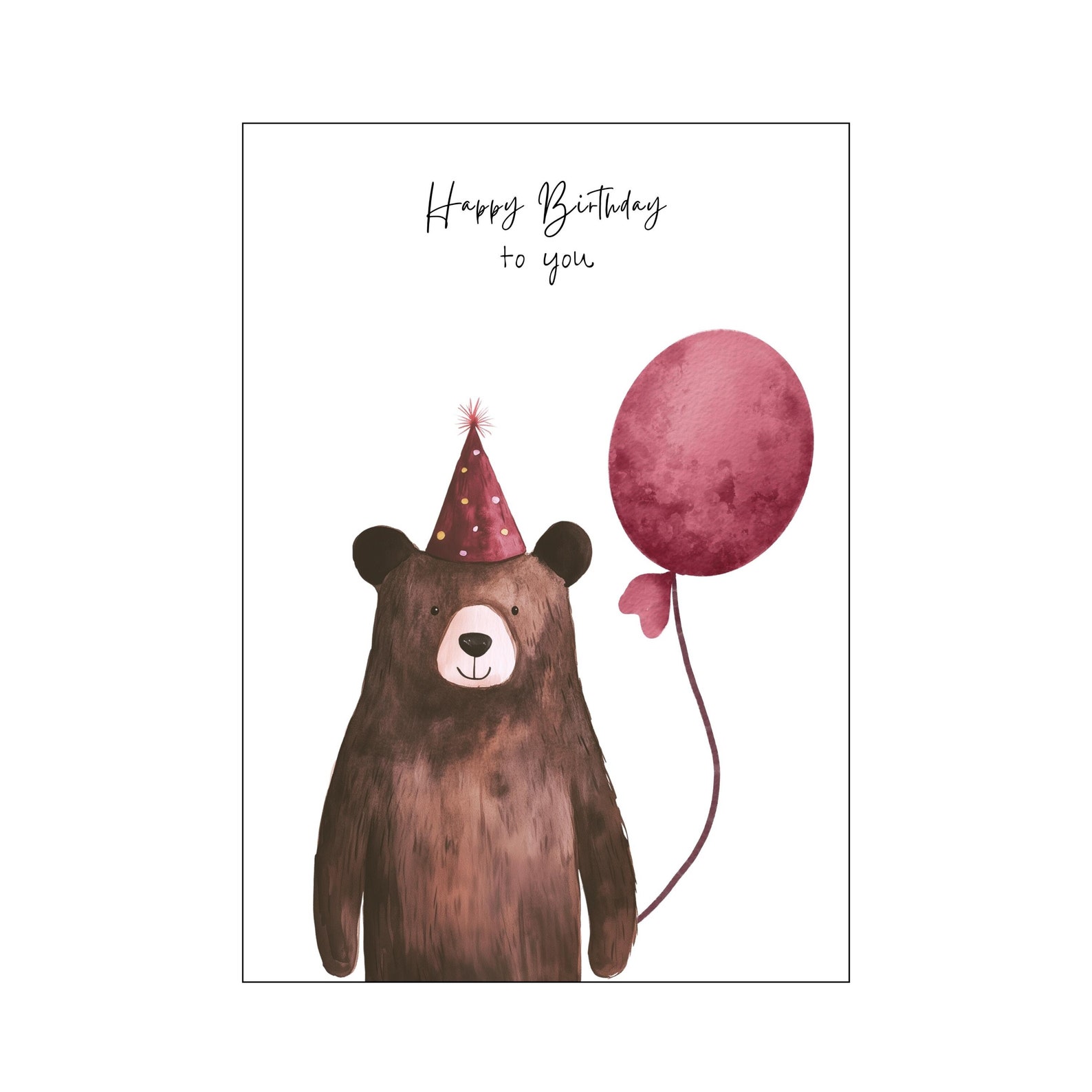 Cute Bear Birthday Card | Illustrated Greeting Card With Bear & Balloon ...