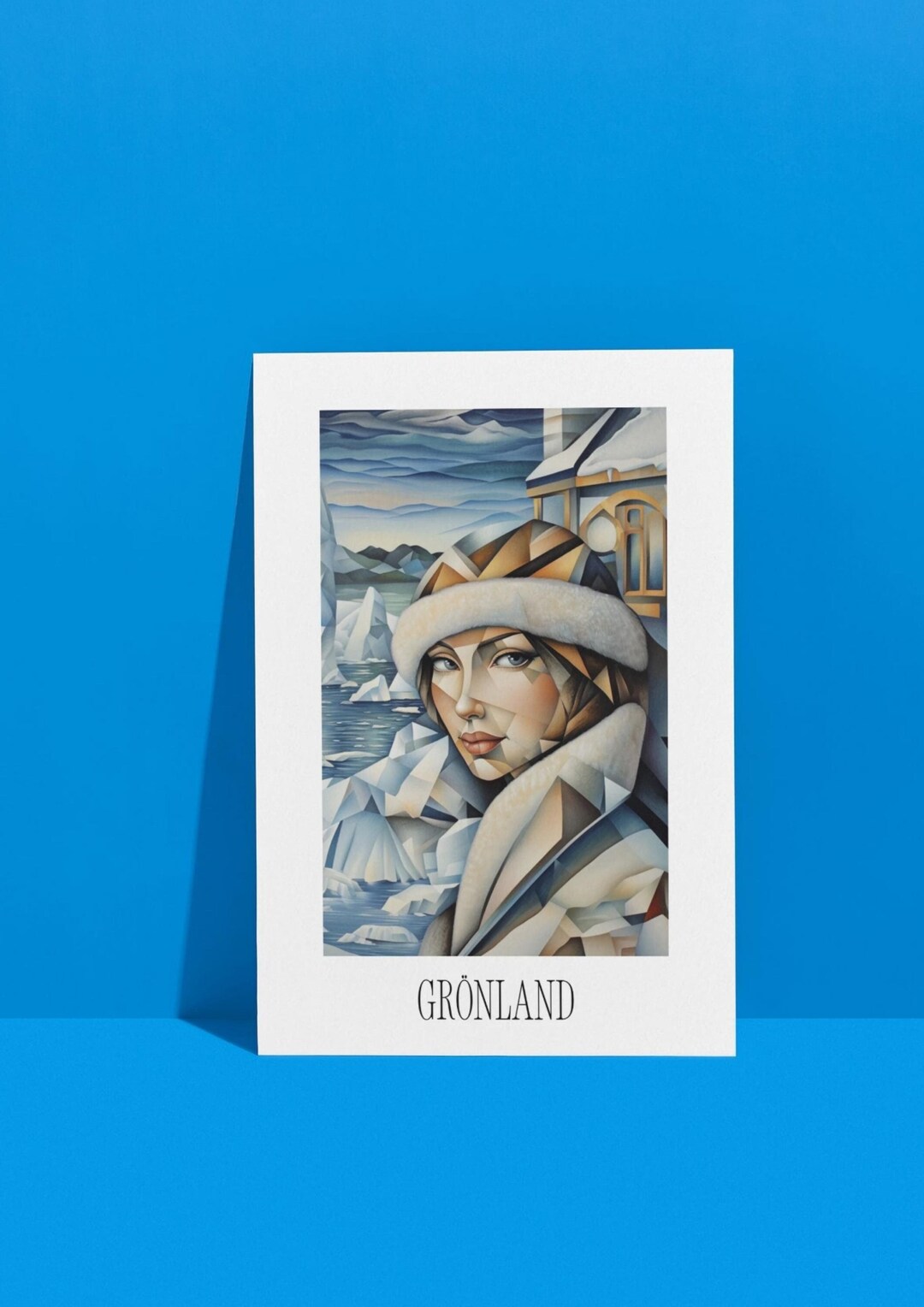 Greenland Travel Postcard – Cubist Landscape Art With Ice & Sea as a ...