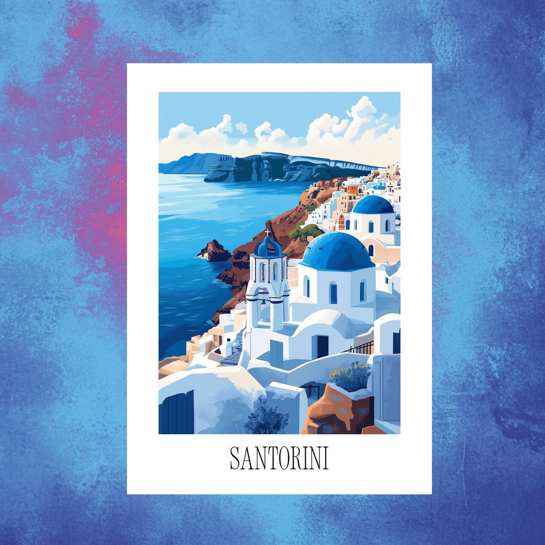 Santorini Travel Postcard – Mediterranean Cycladic Motif With White ...