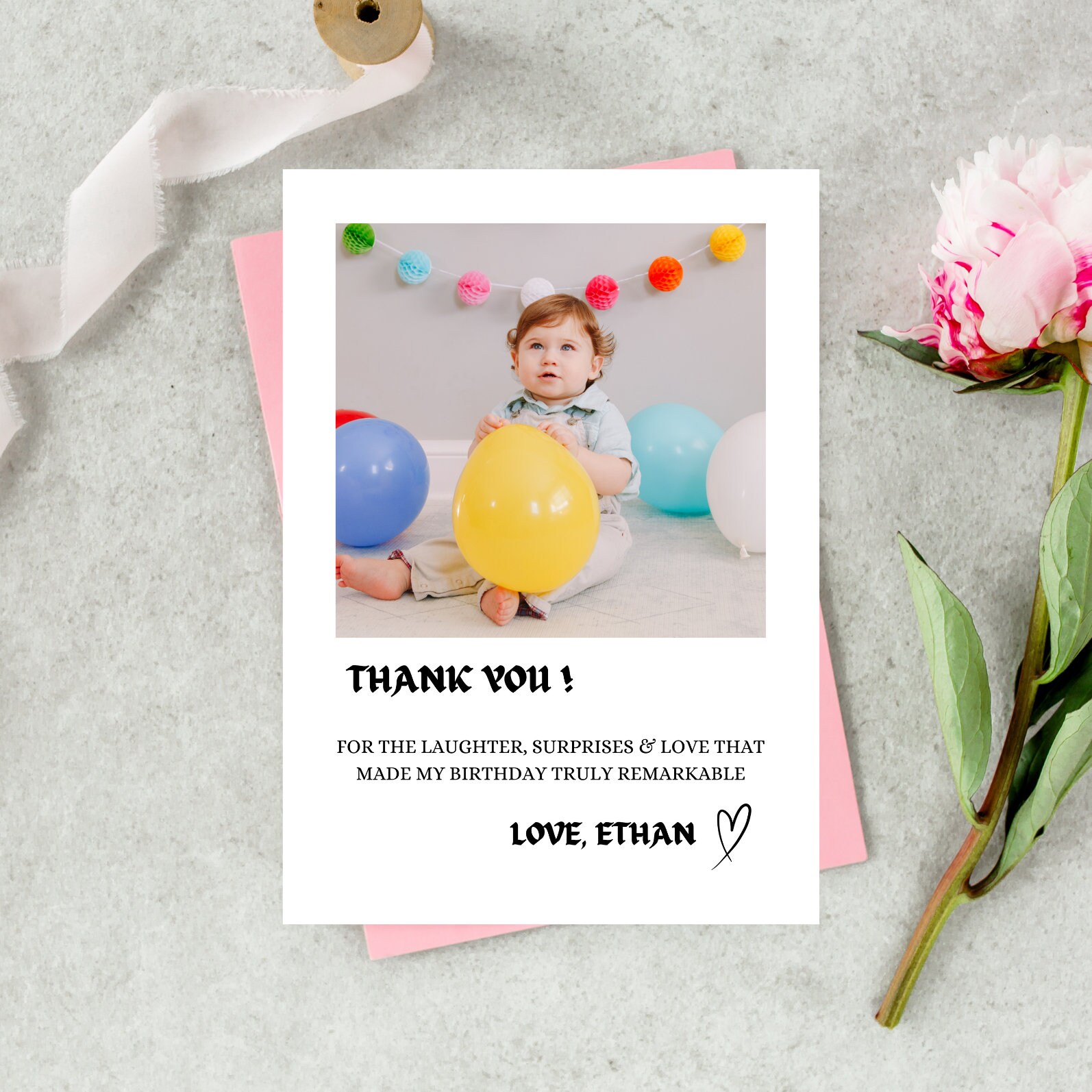 Photo Birthday Thank You Card, Birthday Thank You Card Template, Modern ...