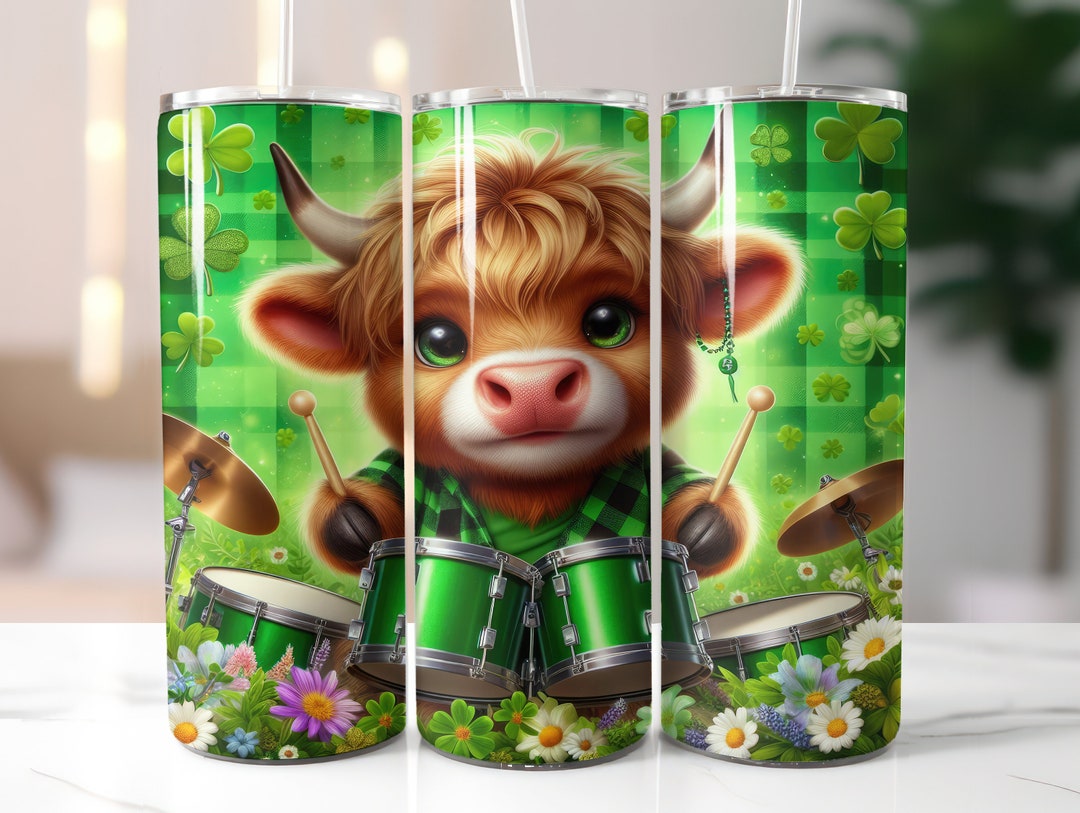 Highland Cow St Patrick's Day Tumbler Wrap - 20oz Skinny Straight ...