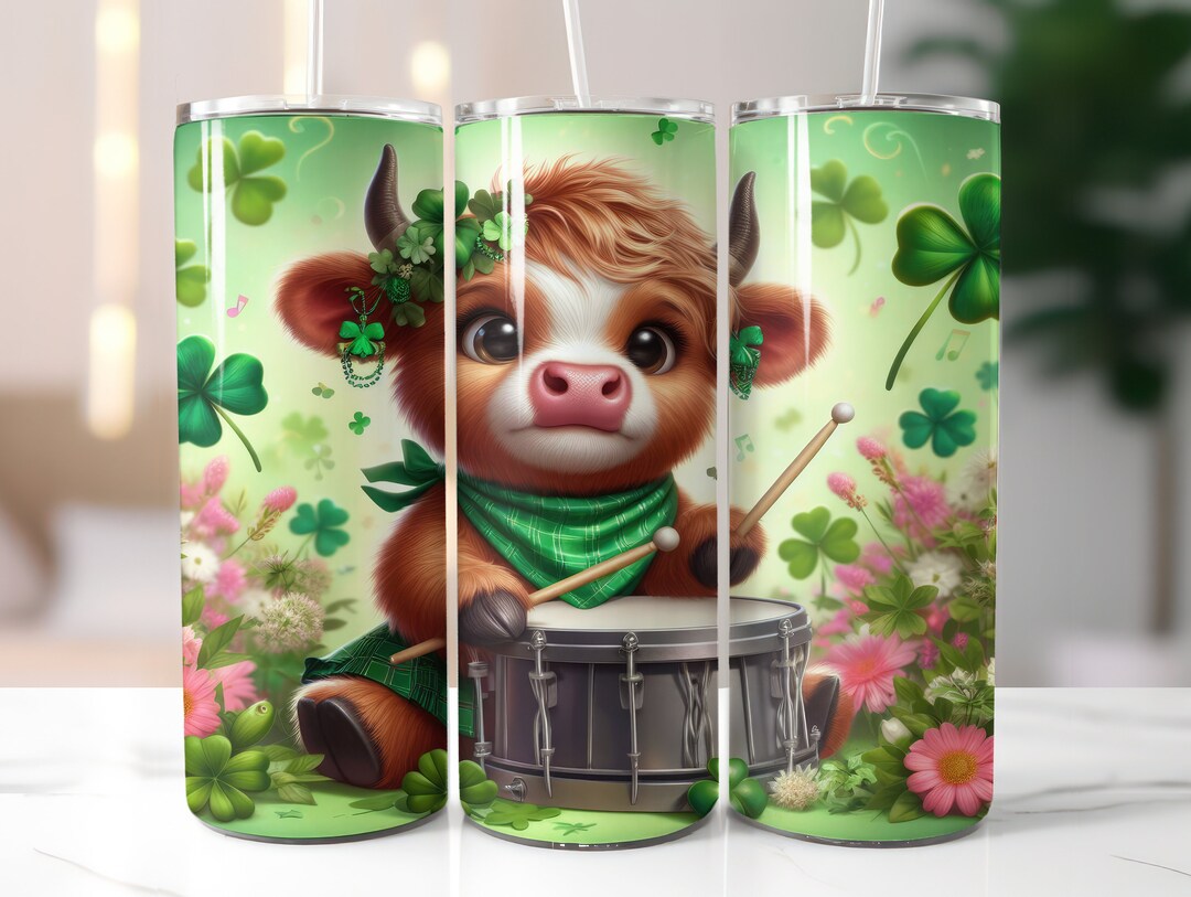 Highland Cow St Patrick's Day Tumbler Wrap - 20oz Skinny Straight ...