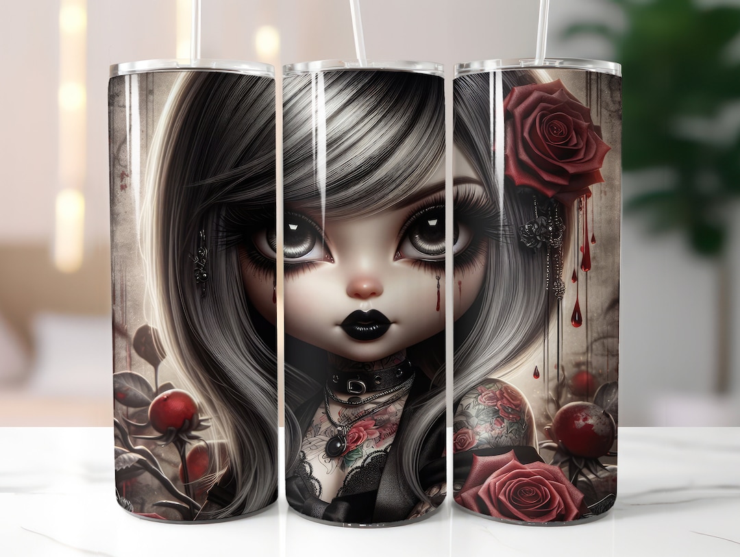 Goth Chibi Girl Tumbler Wrap - 20oz Skinny Tumbler Sublimation Straight ...