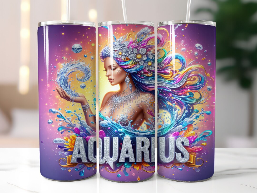 Purple Zodiac Aquarius Tumbler Wrap - 20oz Skinny Tumbler Sublimation ...