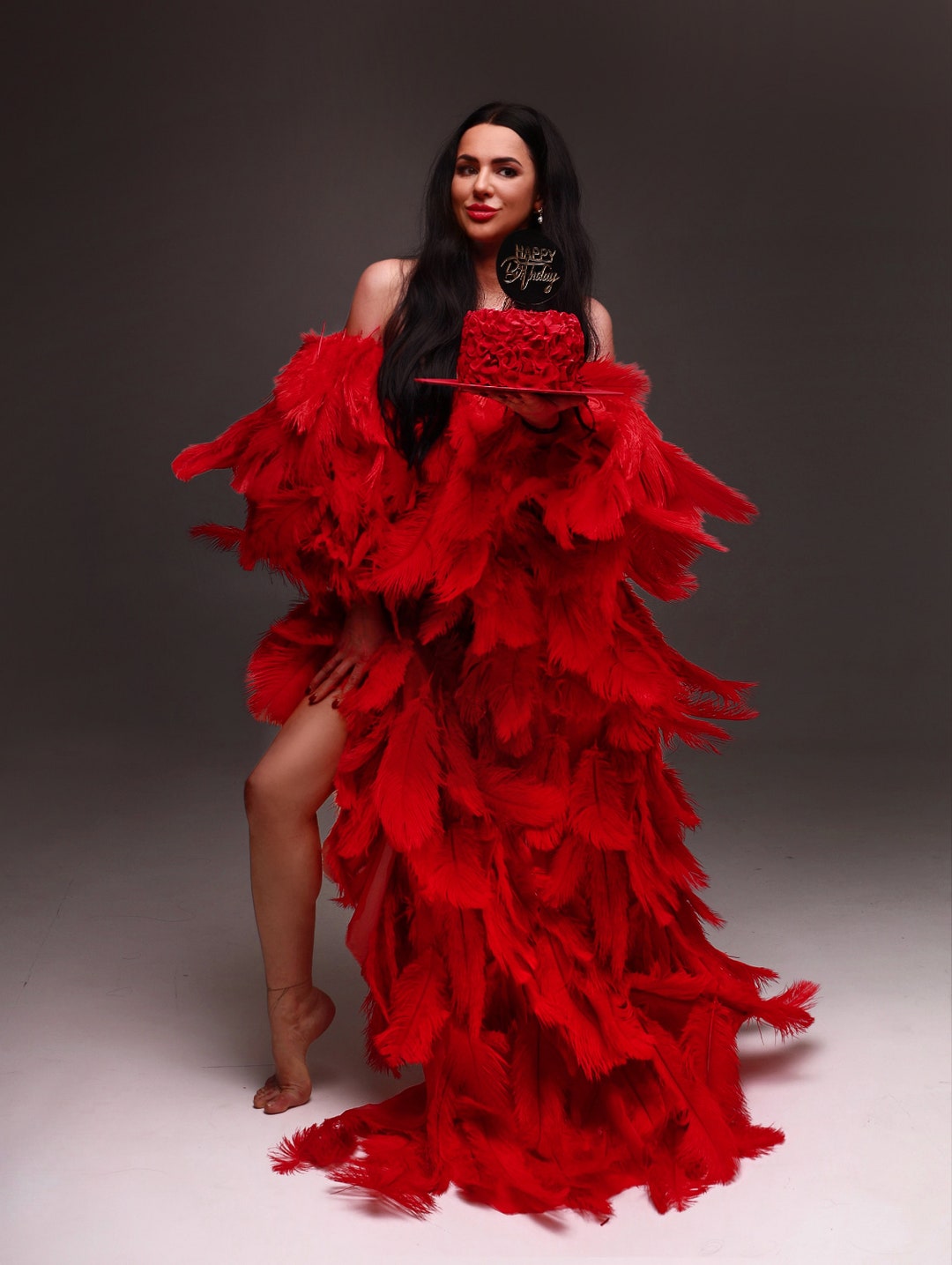 Red Feather Coat, Handmade Feather Cape, Ostrich Feather Photosession ...