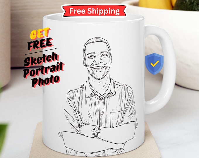 Custom Line Art Mug From Photo, Personalized Couple Portrait Mug, Line ...