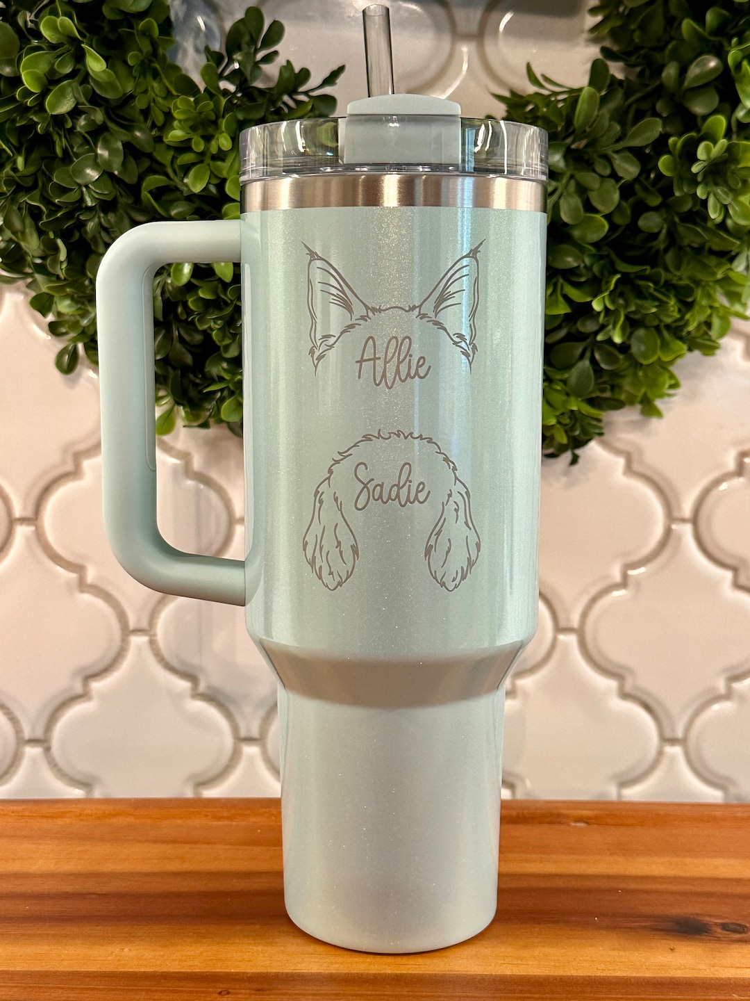 40oz Engraved Stanley Tumbler With Dog Cat Pet Outline and Names ...