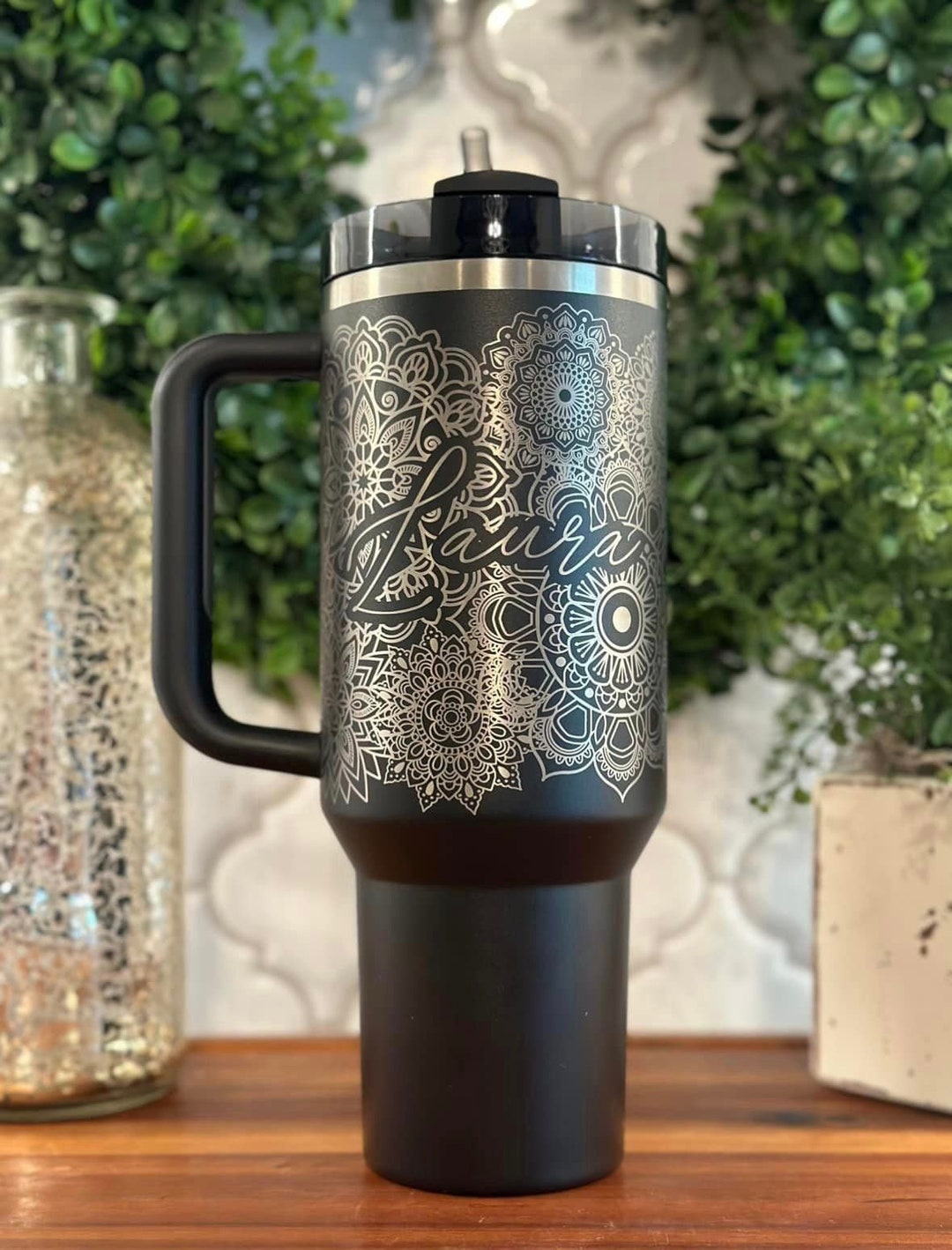 40oz Engraved Personalized Stanley Tumbler With Mandala Design + Name ...