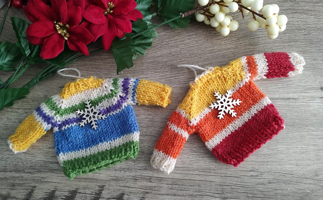 Hand Knit MINI Sweater Christmas Ornaments Set of Two. - Etsy