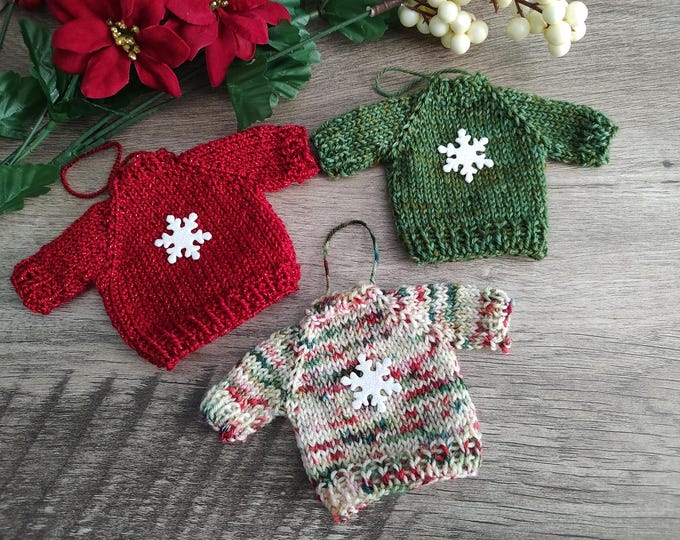 Hand Knit MINI Sweater Christmas Ornaments Set of Three. - Etsy