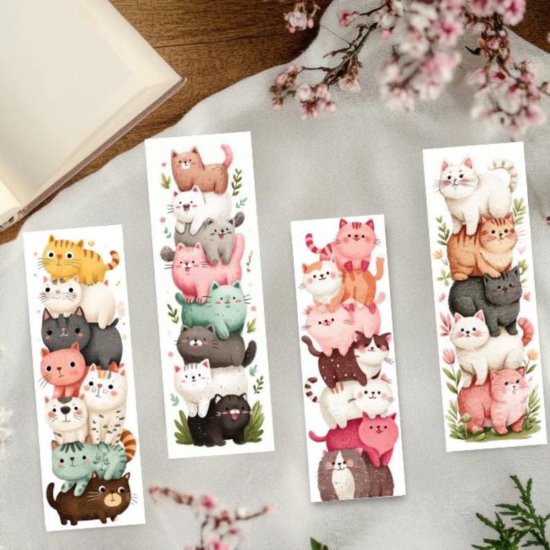 Stacked Cats Bookmark Set • Cute Printable Cat Bookmarks • PNG & PDF ...