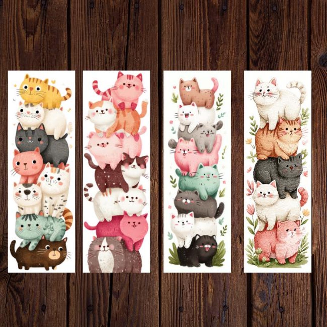 Stacked Cats Bookmark Set • Cute Printable Cat Bookmarks • PNG & PDF ...