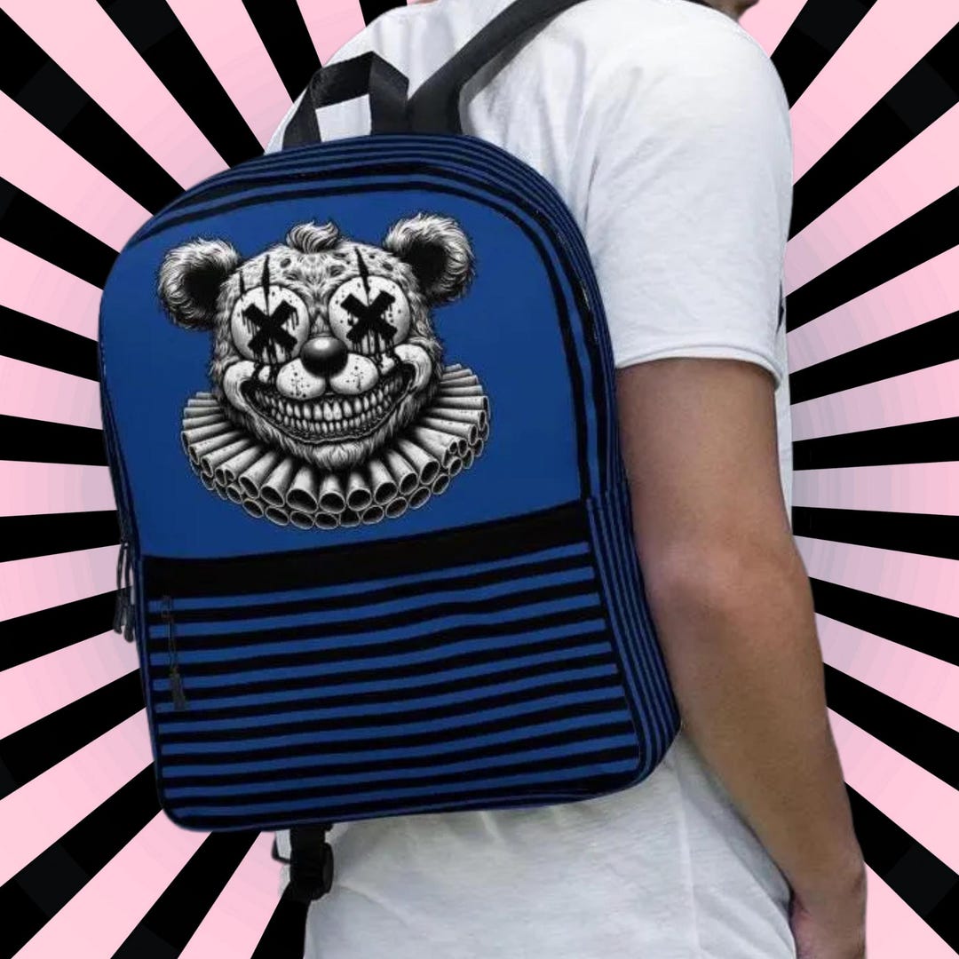 Horror Bear Backpack – Gothic Striped Punk School Bag - Etsy