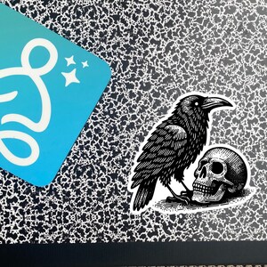 Weirdcore Gothic Raven and Skull Vinyl Sticker Spooky Grunge Goblincore ...
