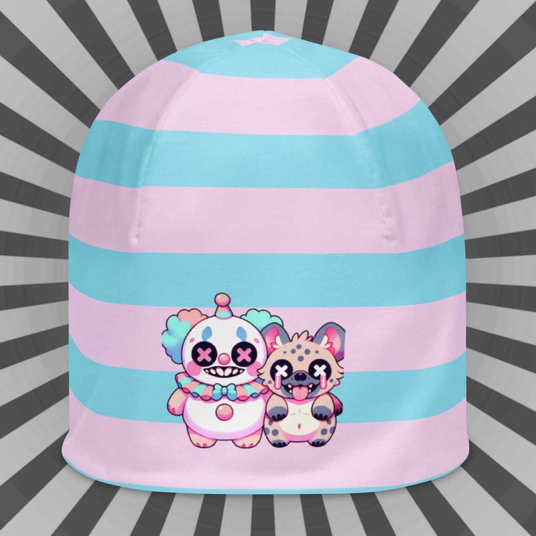Weirdcore Pastel Goth Grunge Clown & Hyena Pals Striped Beanie ...